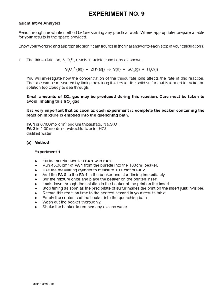 Experiment-No.-9. Rate of Reaction | PDF | Physical Chemistry | Chemical Compounds