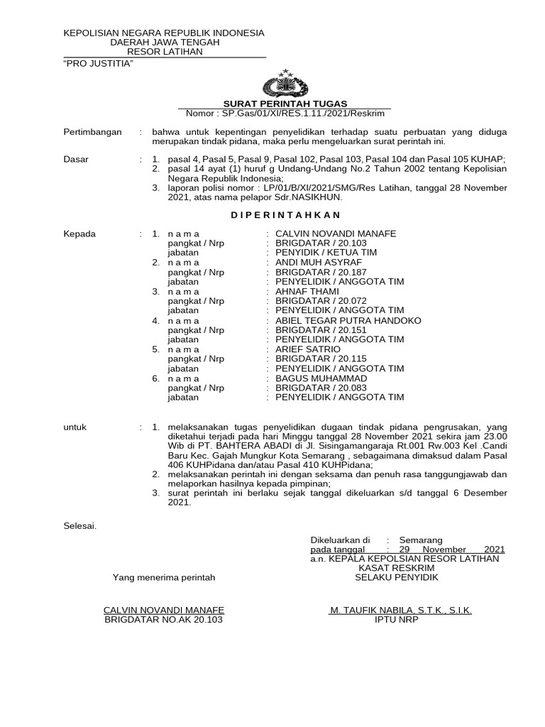 SP Gas Lidik Pengrusakan Calvin | PDF