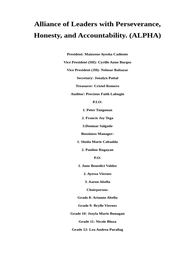 Alliance of Leaders With Perseverance | PDF | Cooking, Food & Wine ...