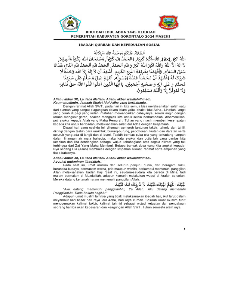 Teks Khutbah Idul Adha 2024 | PDF