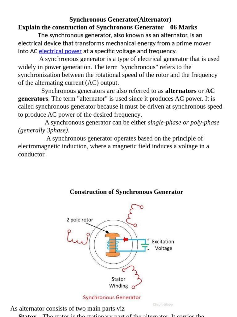 Synchronous Generator (Alternator) | PDF | Electromagnetic Induction ...