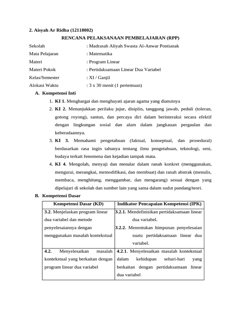 (Rencana Pelaksanaan Pembelajaran (RPP) SPTLDV Matematika Sma) | PDF ...