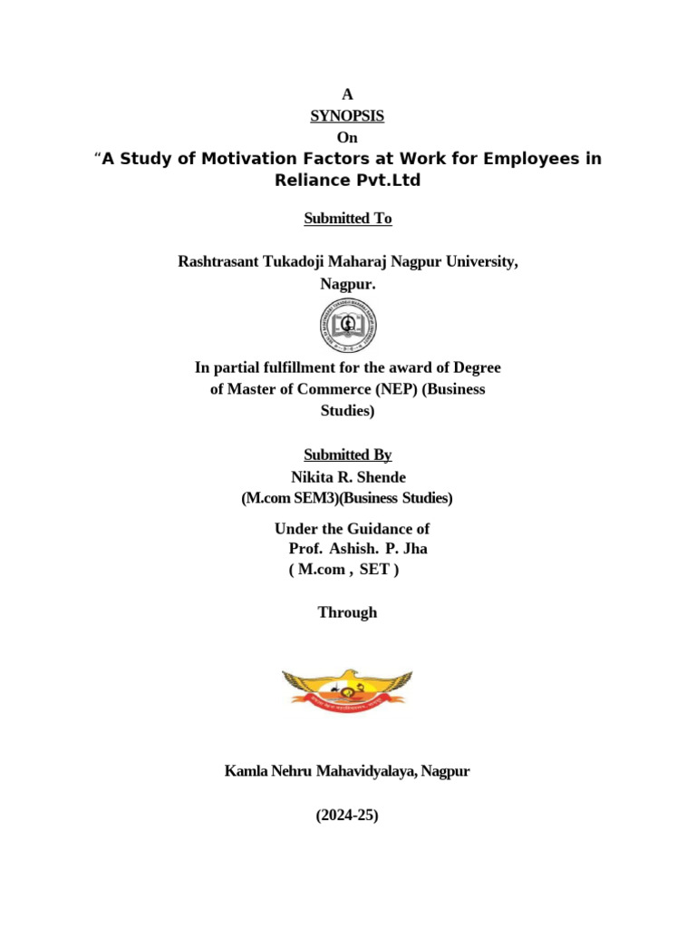 Synopsis 24-25 Format 2 Nic | PDF | Employee Retention | Survey Methodology