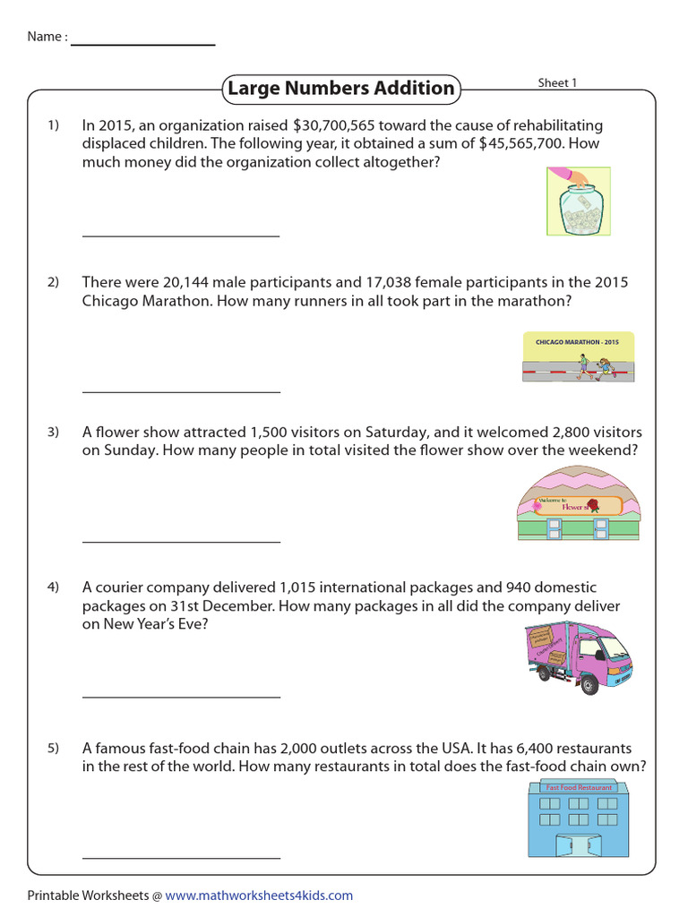 Maths Addition - Word-Problems - Large-Digit-All | PDF | Fast Food | Foods