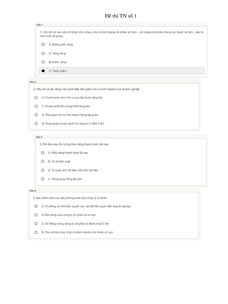 Đề Thi TN Số 1 | PDF