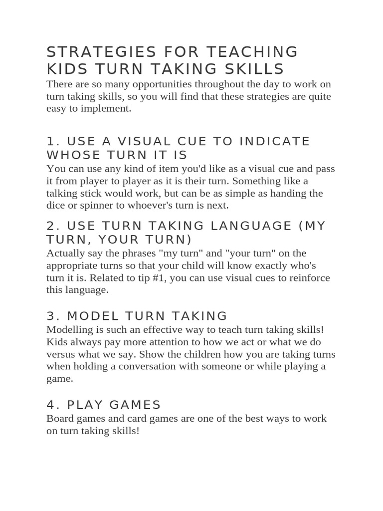 Strategies For Teaching Kids Turn Taking Skills | PDF | Psychological ...