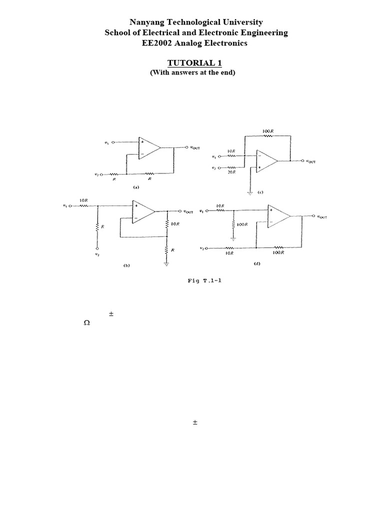 EE2002 - Tutorial 1 | PDF | Operational Amplifier | Amplifier