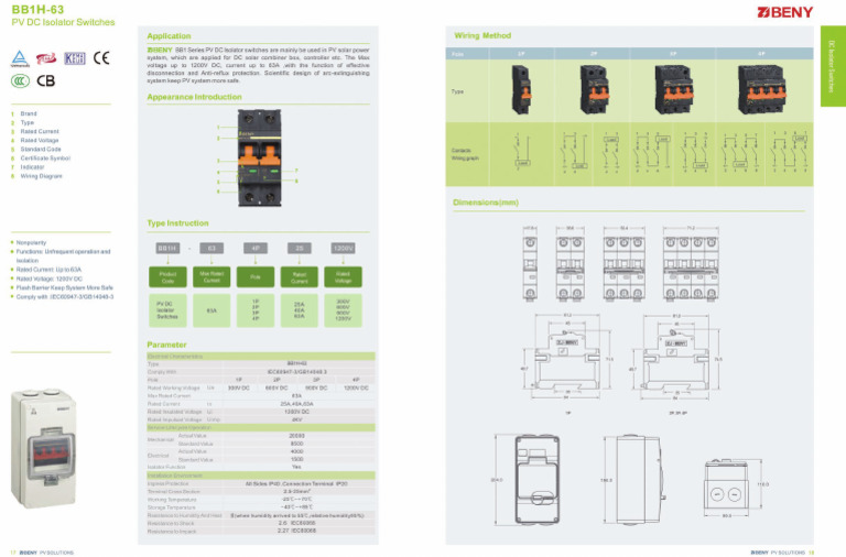 900V DC Isolator BB1H 63 Datasheet | PDF