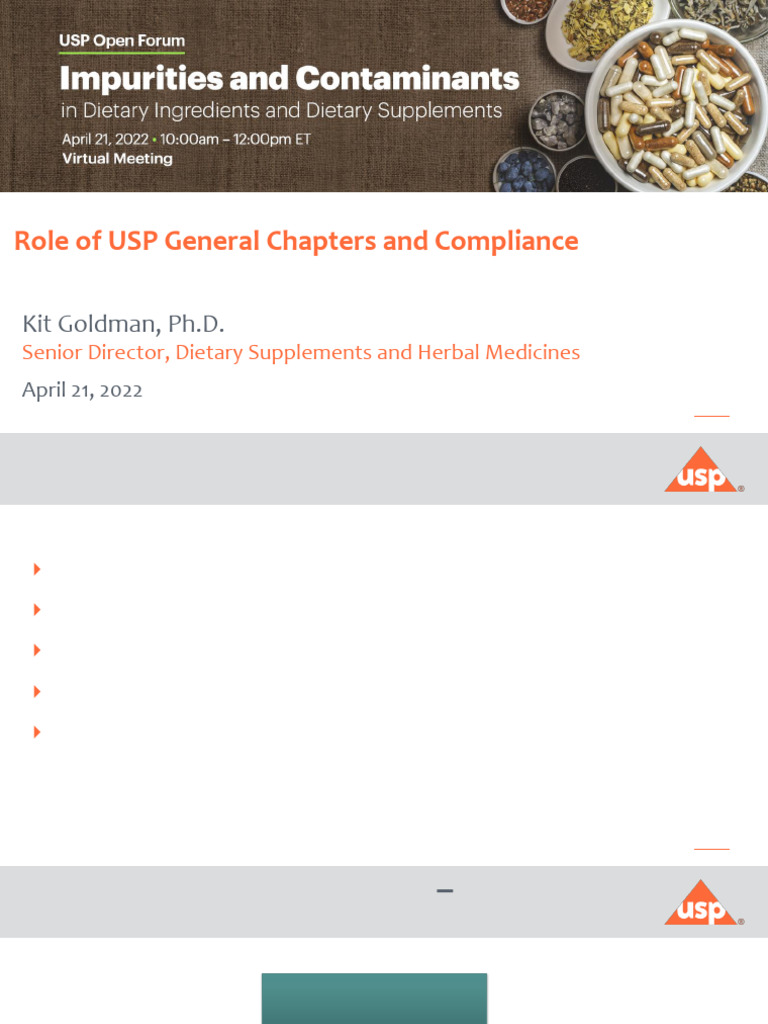 01 Role of Usp General Chapters and Compliance Kit Goldman | PDF ...
