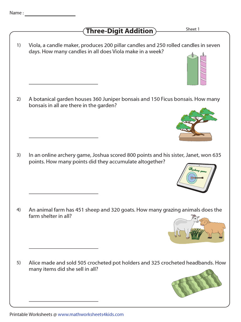 Maths Addition - Word-Problems - Three-Digit-All | PDF