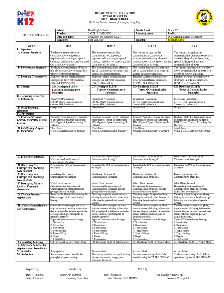 Imbuido-WEEK 1-OC-DLL 2ND Q 2024 | PDF | Microsoft Power Point | Speech