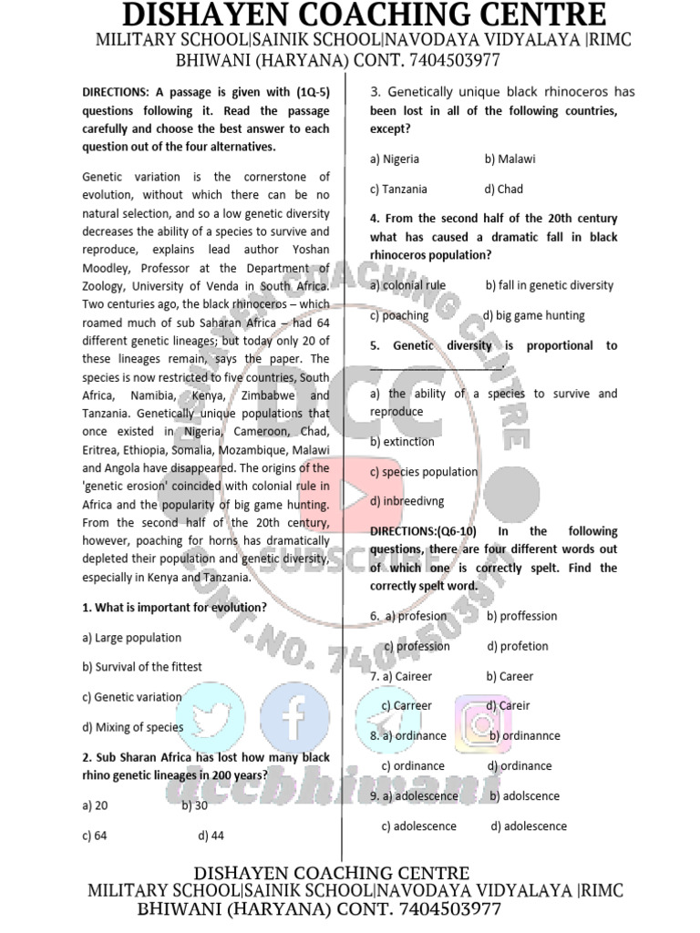 RMS Class-9th (Section English) 2021 | PDF | Rhinoceros | Sub Saharan ...