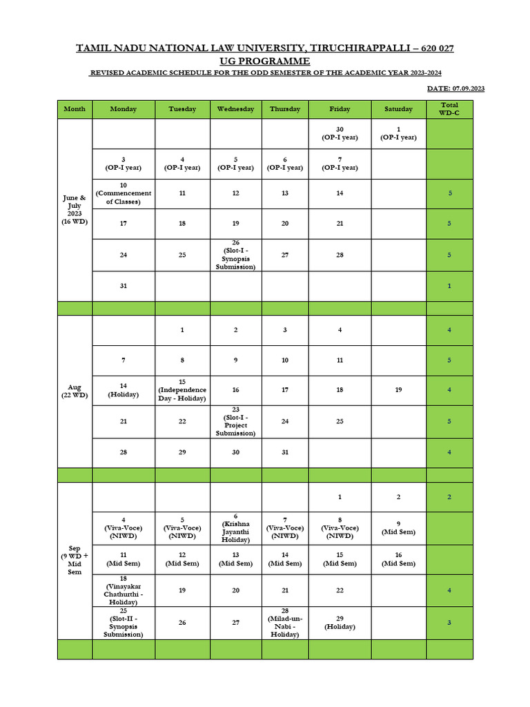 Revised Academic Schedule Odd Sem 2023-2024 | PDF | Academia