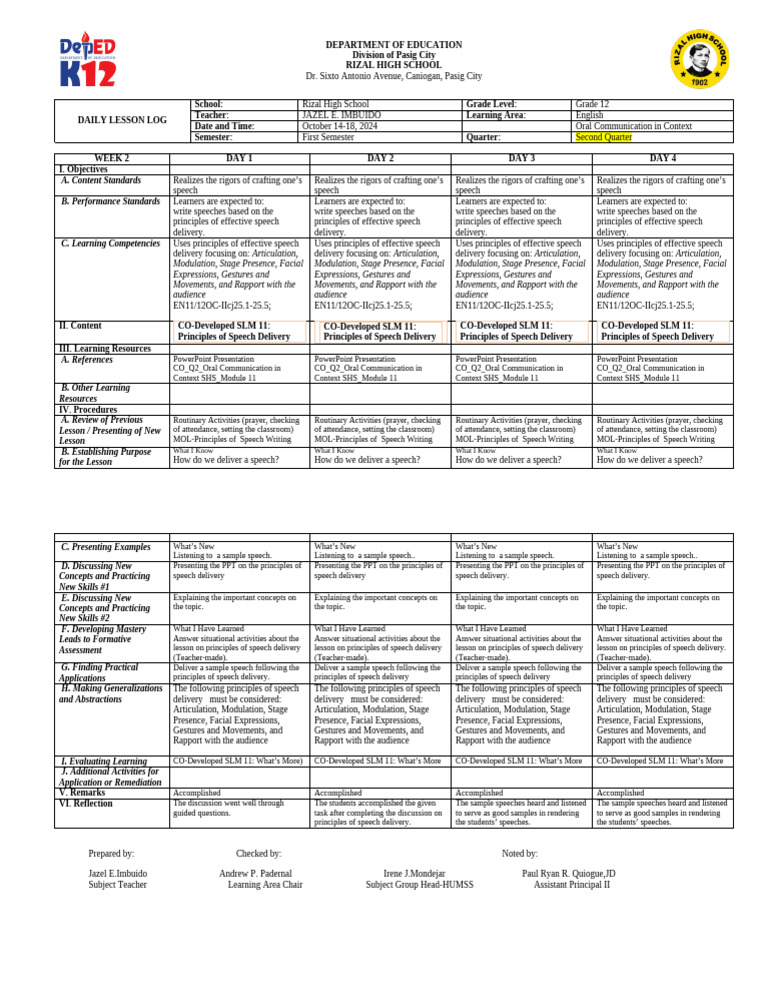 Imbuido-WEEK 3-OC-DLL 2ND Q 2024 | PDF | Microsoft Power Point | Speech