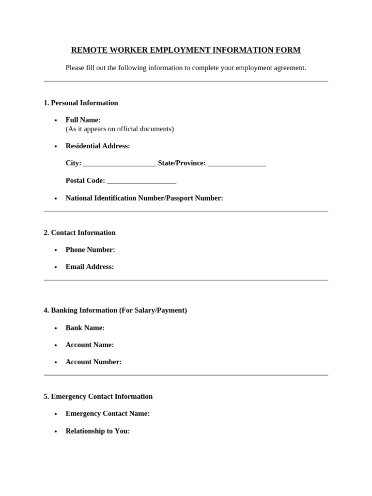 Employment Information Form | PDF