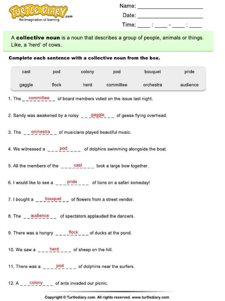 Answer Identify The Collective Noun For Each Sentence | PDF