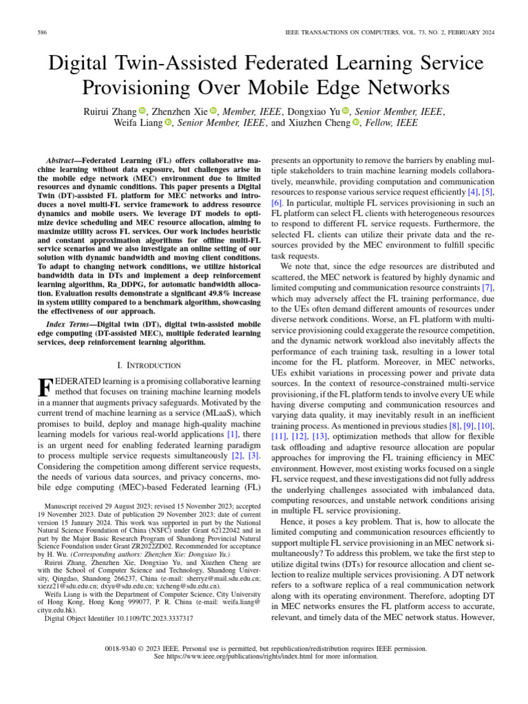 Digital Twin-Assisted Federated Learning Service Provisioning Over Mobile Edge Networks | PDF ...
