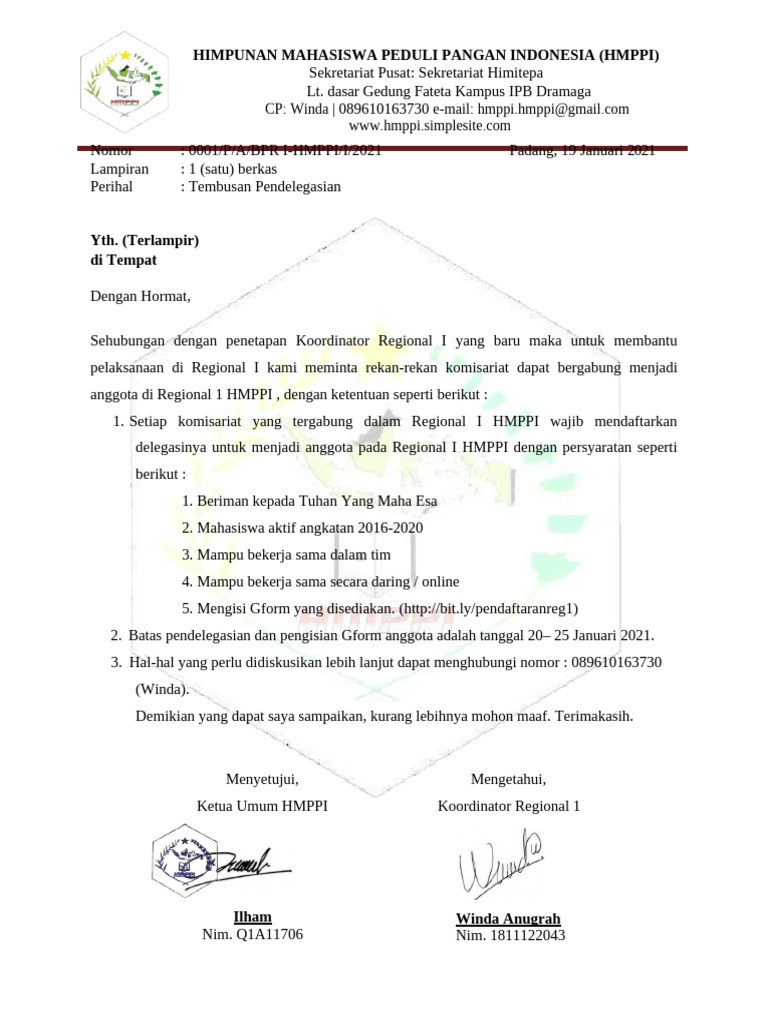 Pendaftaran Anggota Regional I HMPPI | PDF