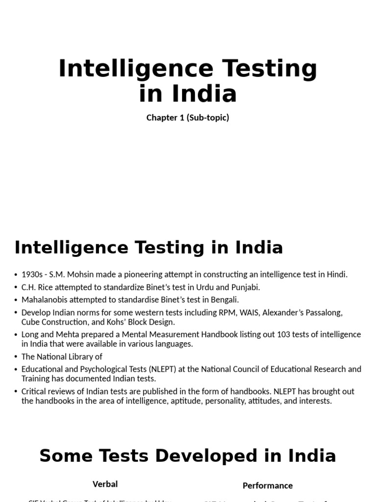 Intelligence Testing Developments in India | PDF
