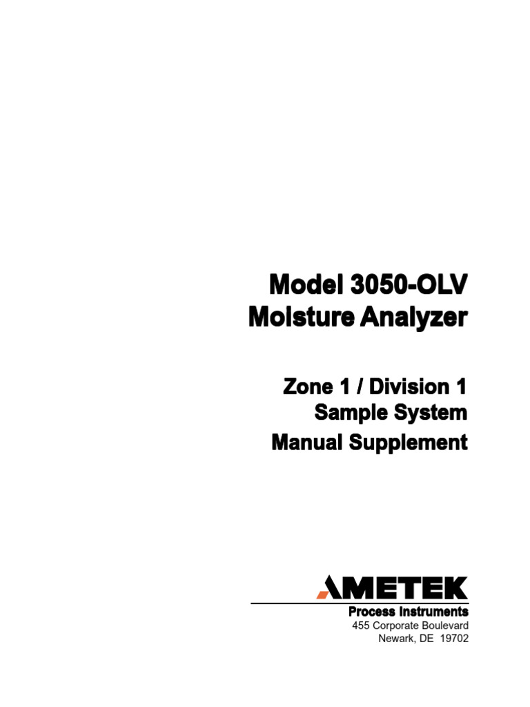 Model 3050-OLV Moisture Analyzer Sample System Manual Supplement | PDF ...