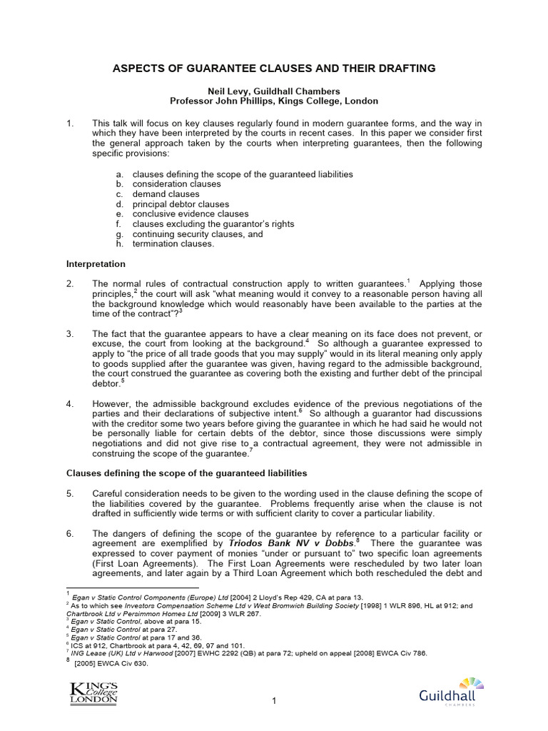Guarantee Clauses: Drafting & Court Interpretation | PDF | Guarantee ...