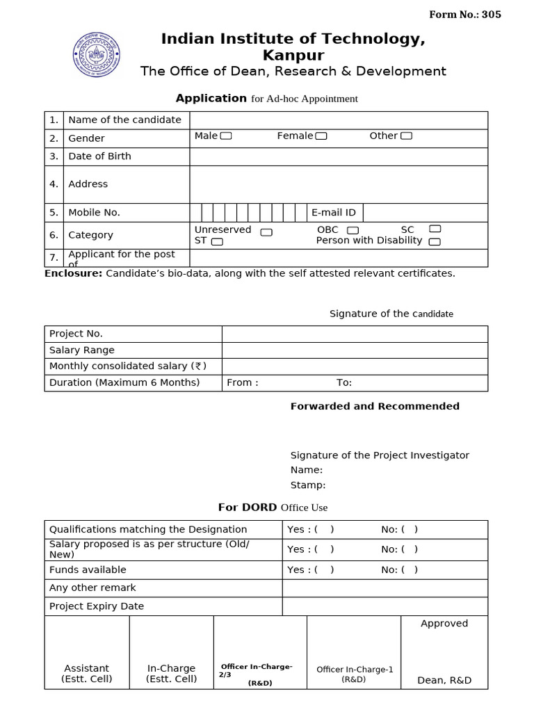 Indian Institute of Technology, Kanpur: The Office of Dean, Research & Development | PDF