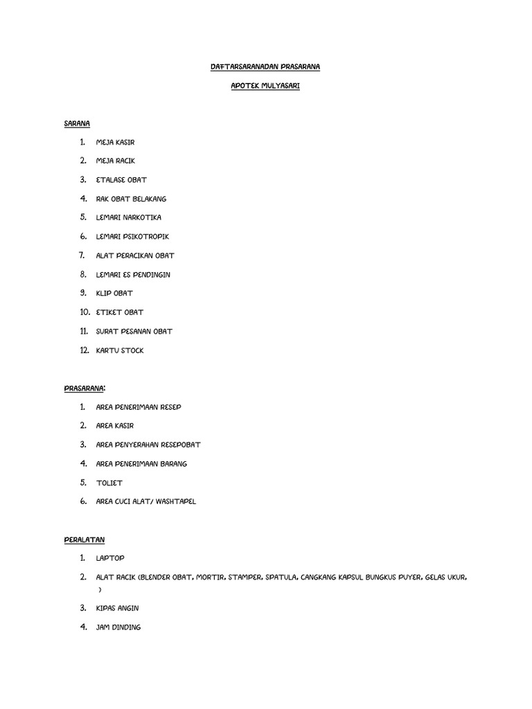 4 Daftar Sarana Pra Sarana | PDF