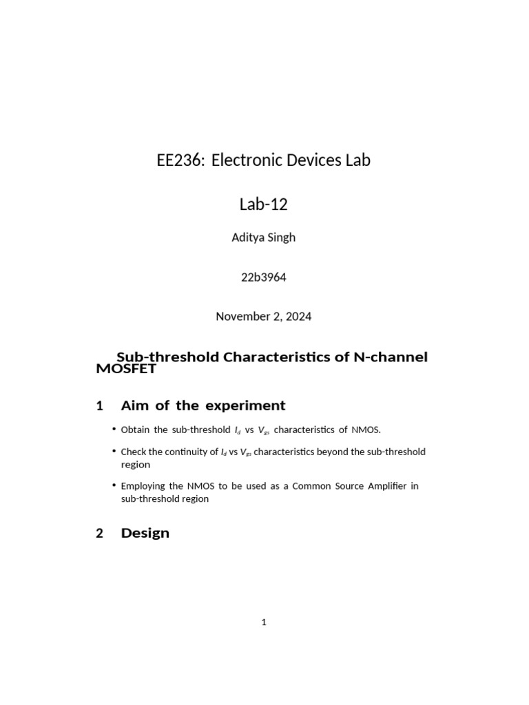 Ee236 Lab12 Report 22b1273 | PDF | Mosfet | Field Effect Transistor