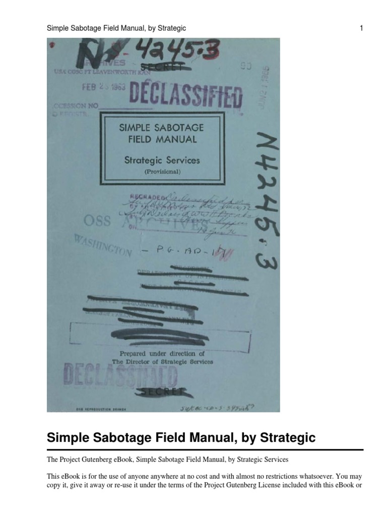 Simple Sabotage Field Manual Guide | PDF | Project Gutenberg | Sabotage