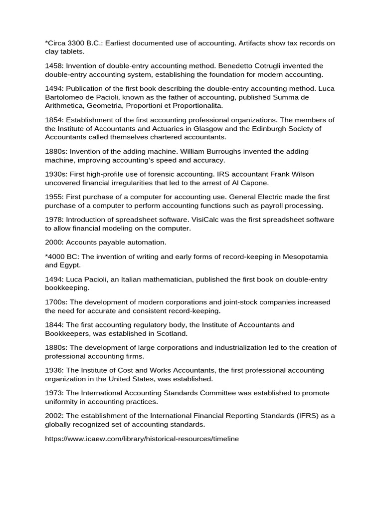 History of Accounting Timeline | PDF | Finance & Money Management
