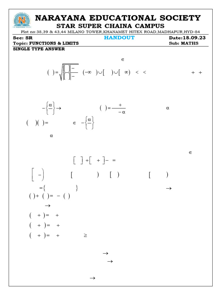 PT-8 - Functions & Limits - Handout | PDF | Elementary Mathematics