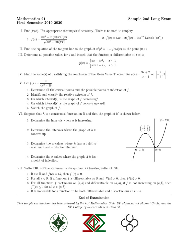 Math 21 Sample Exam 2 Solutions | PDF | Mathematical Relations | Calculus