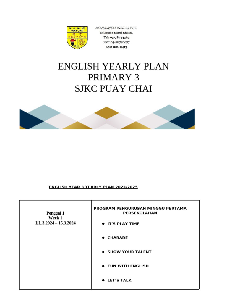 Primary 3 English Yearly Plan 2024 | PDF | Question | Cognition