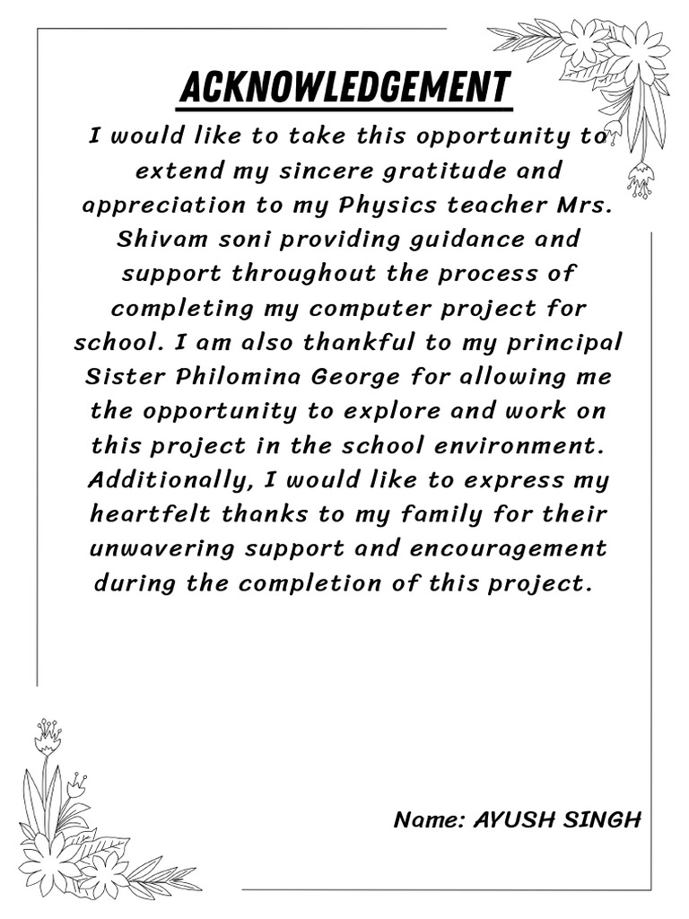 Computer Project Acknowledgement PDF | PDF | Wellness