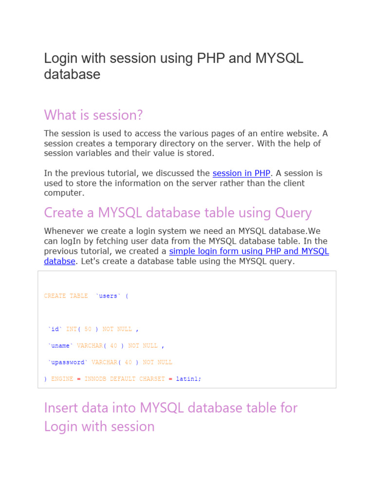 Login With Session Using Php And Mysql Database Pdf Login Cookie