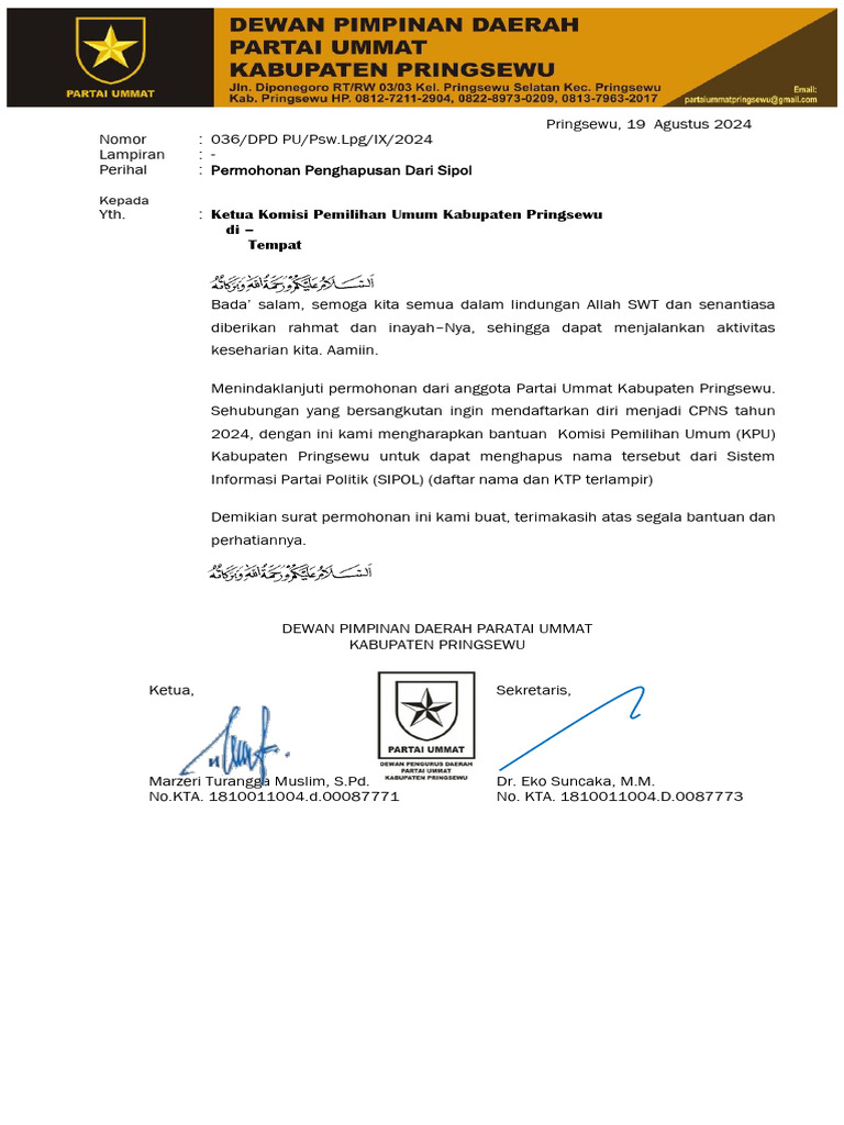 Permohonan Penghapusan Sipol Ika Sabila | PDF | Ilmu Sosial