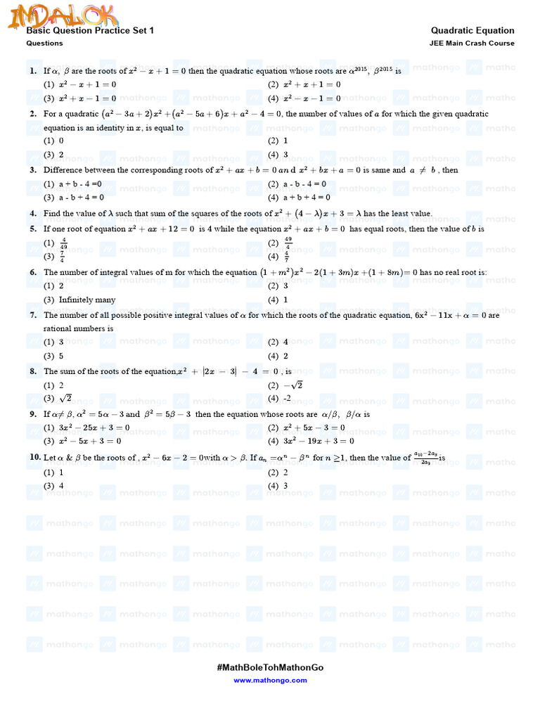 28 Qs - Practice Question Set 1 @IndAlok | PDF | Equations | Numbers