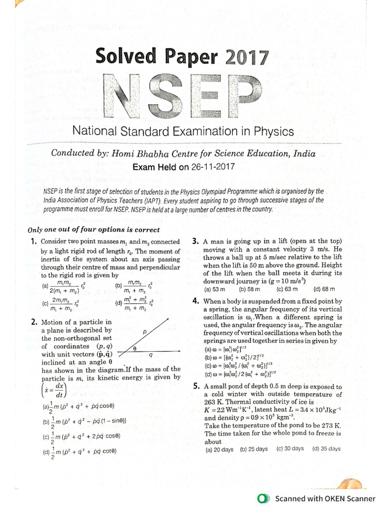 Nsep - Solved Paper-2017 | PDF