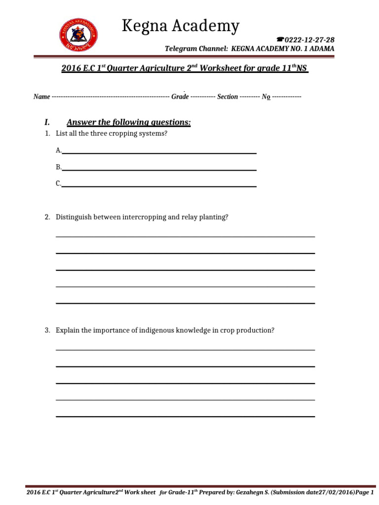 Agriculture Worksheet 2ND G-11 | PDF | Crops | Legume