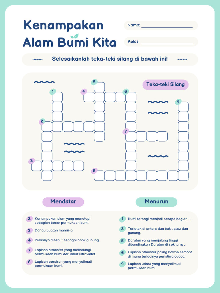 Kenampakan Alam Bumi IPAS Lembar Kerja Pendidikan Teka-Teki Silang | PDF