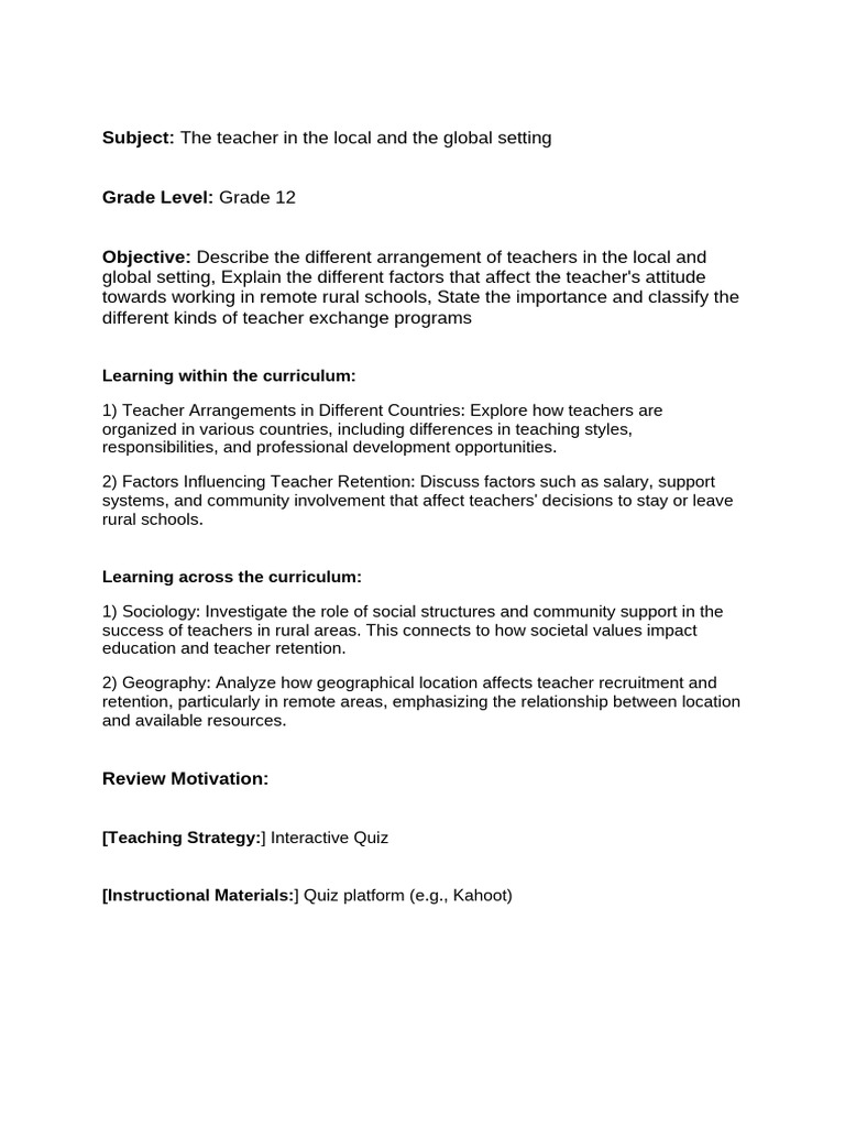 Lesson Plan | PDF | Teachers | Employee Retention