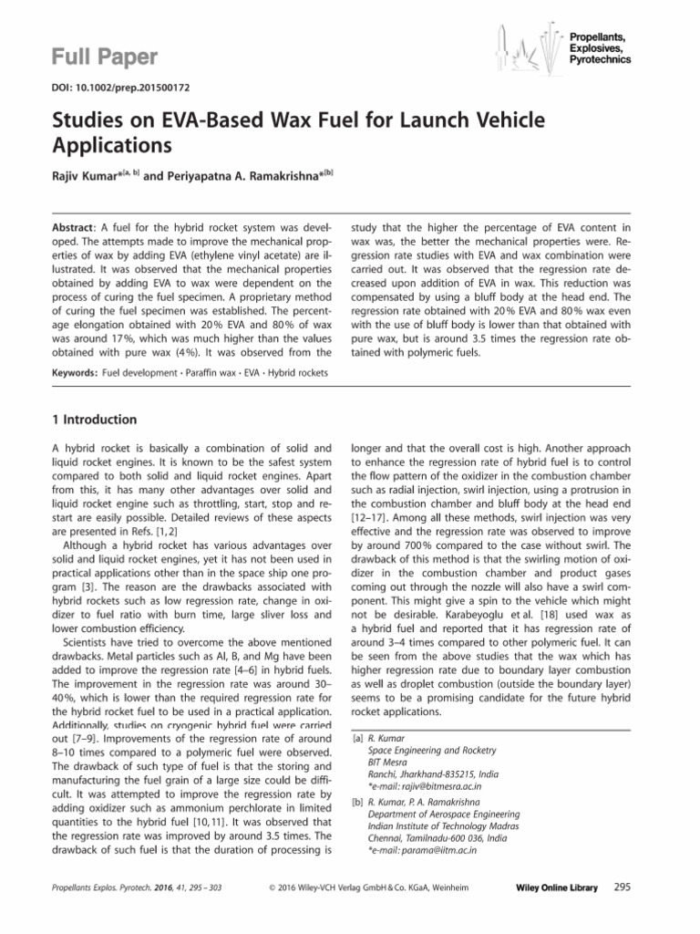Choking of EVA - Paraffin - Rama Sir2 | PDF