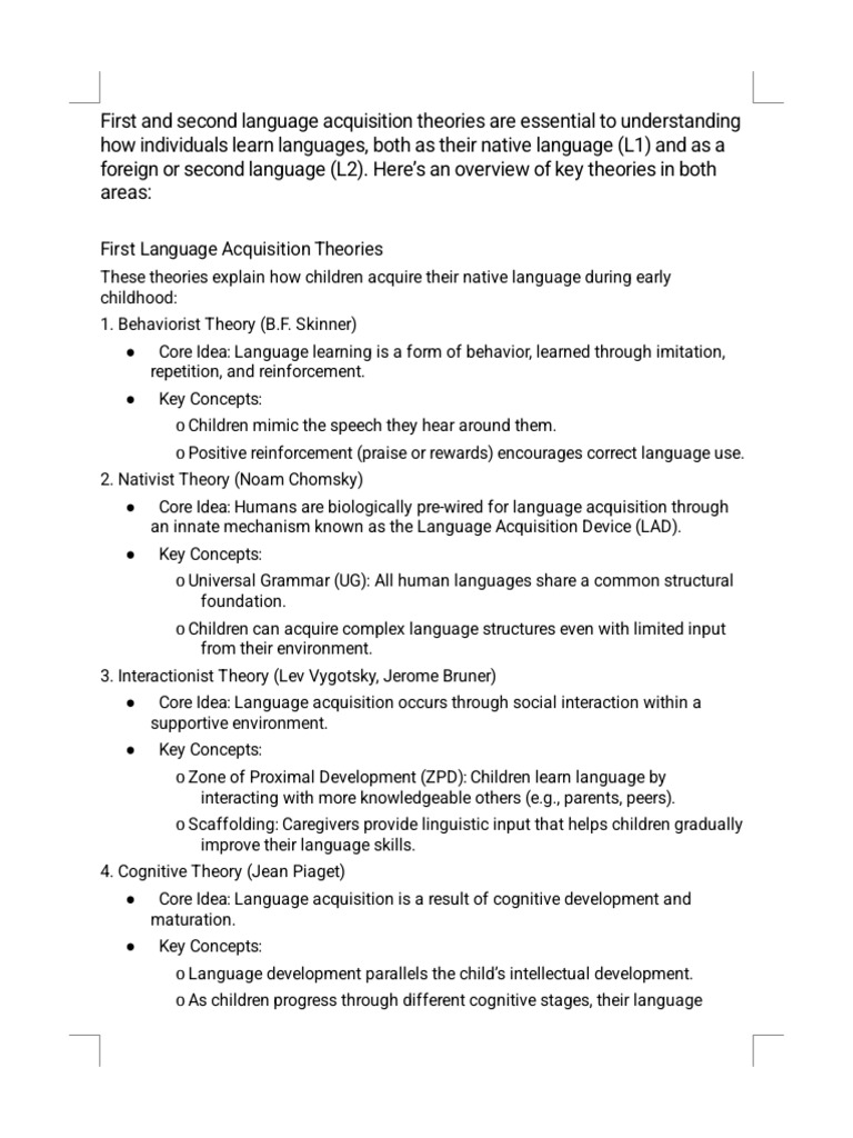 Theories of Language Acquisition | PDF | Language Acquisition | Second ...