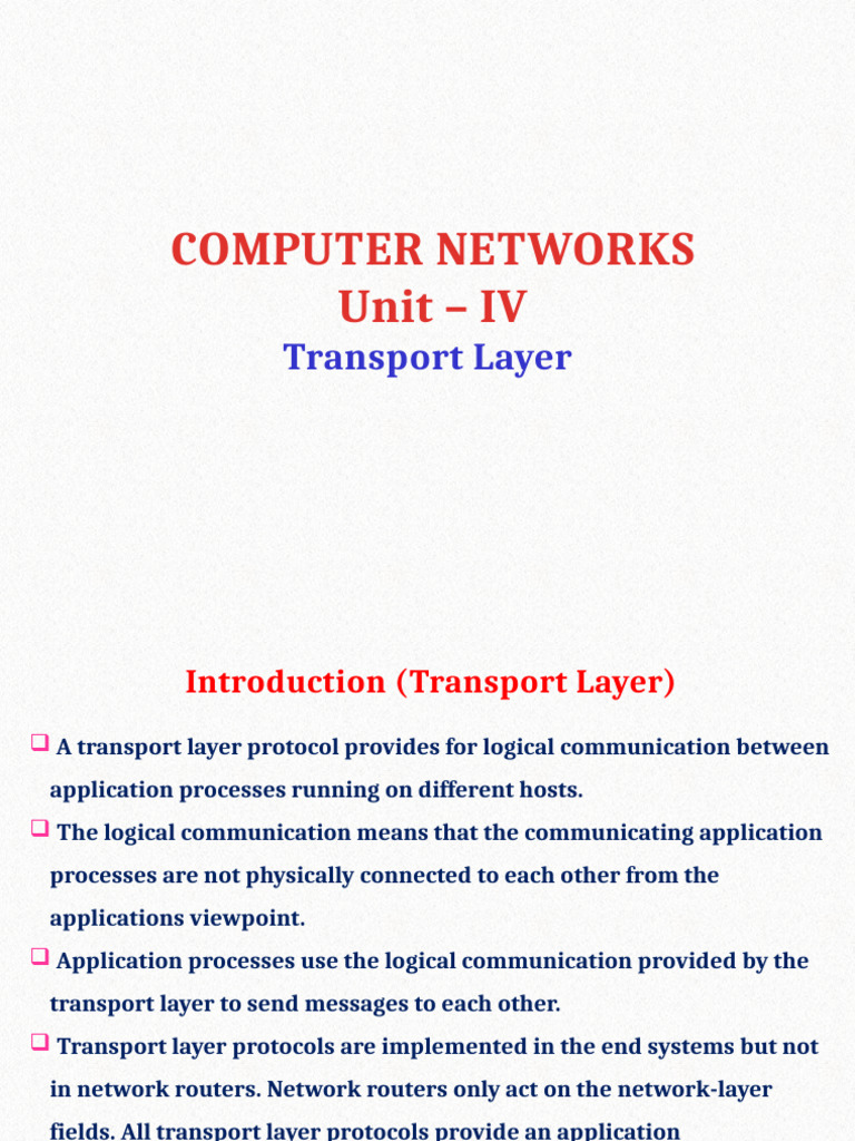 Computer Networks Unit - IV: Transport Layer | PDF | Transmission Control Protocol | Network ...