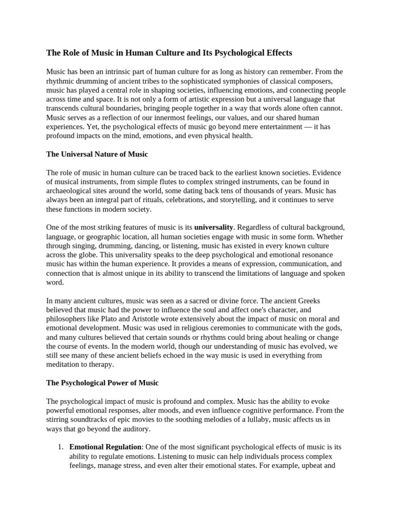 Music's Impact on Culture and Psychology | PDF | Psychotherapy | Emotions