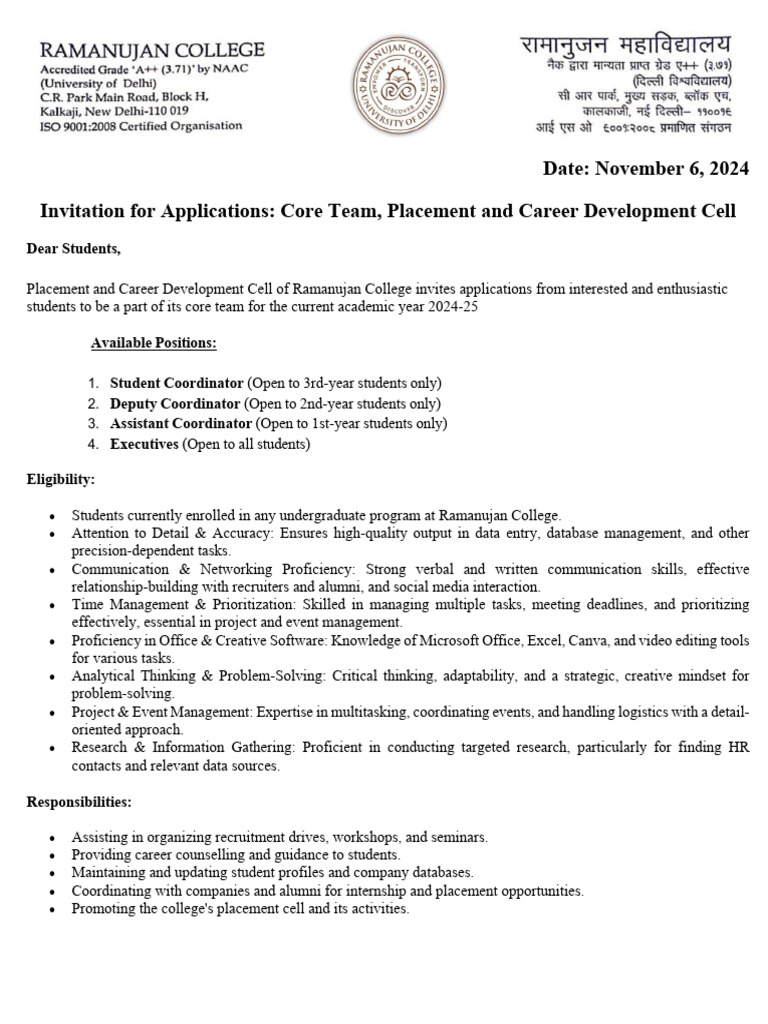 Placement Cell Recruitment | PDF | Computing | Cognition