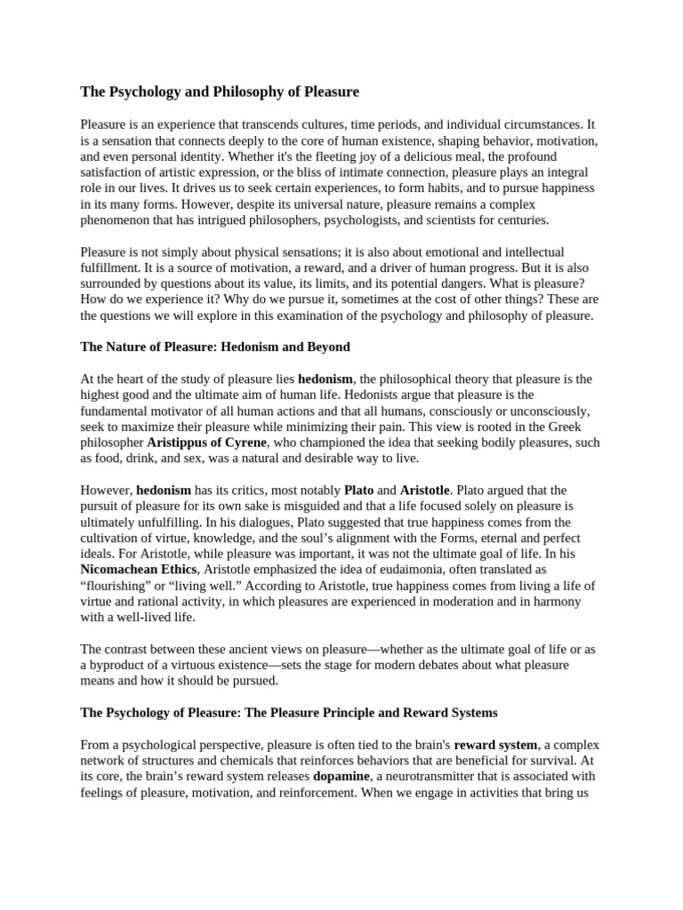 The Complex Pursuit of Pleasure | PDF | Pleasure | Utilitarianism