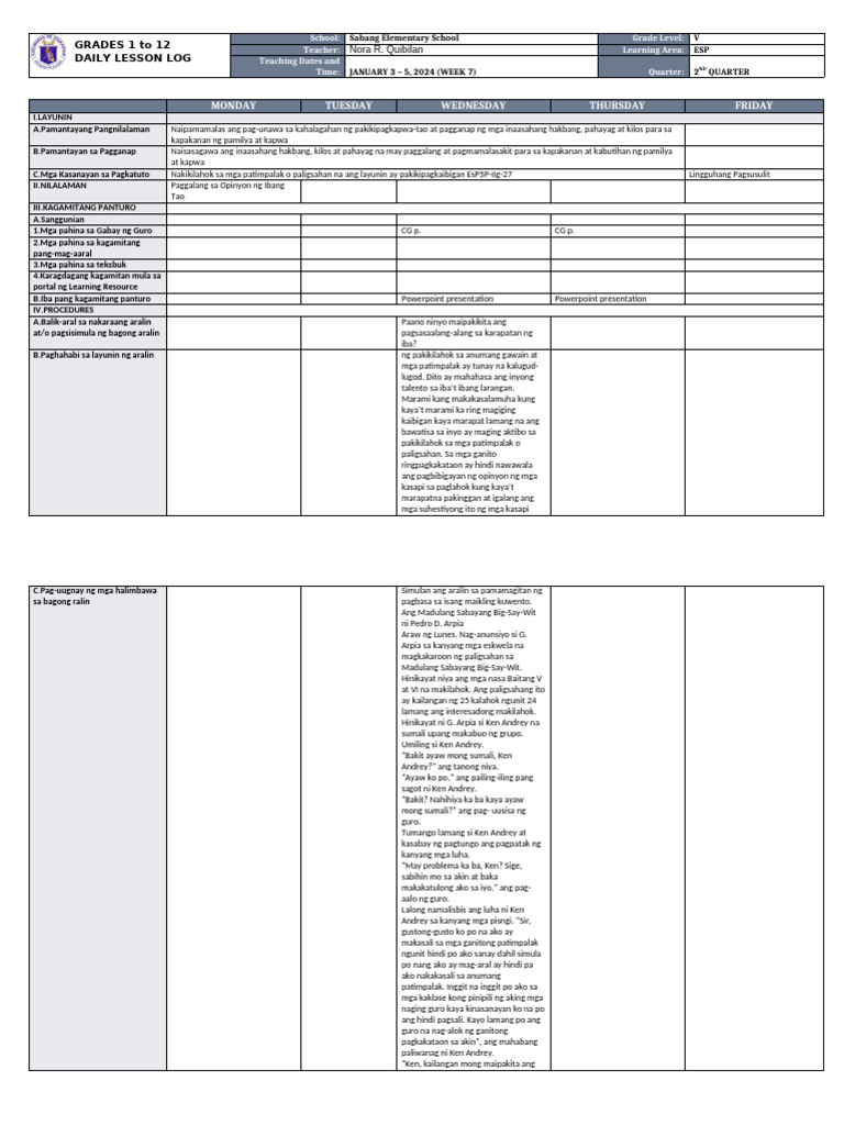 DLL - Esp 5 - Q2 - W7 | PDF