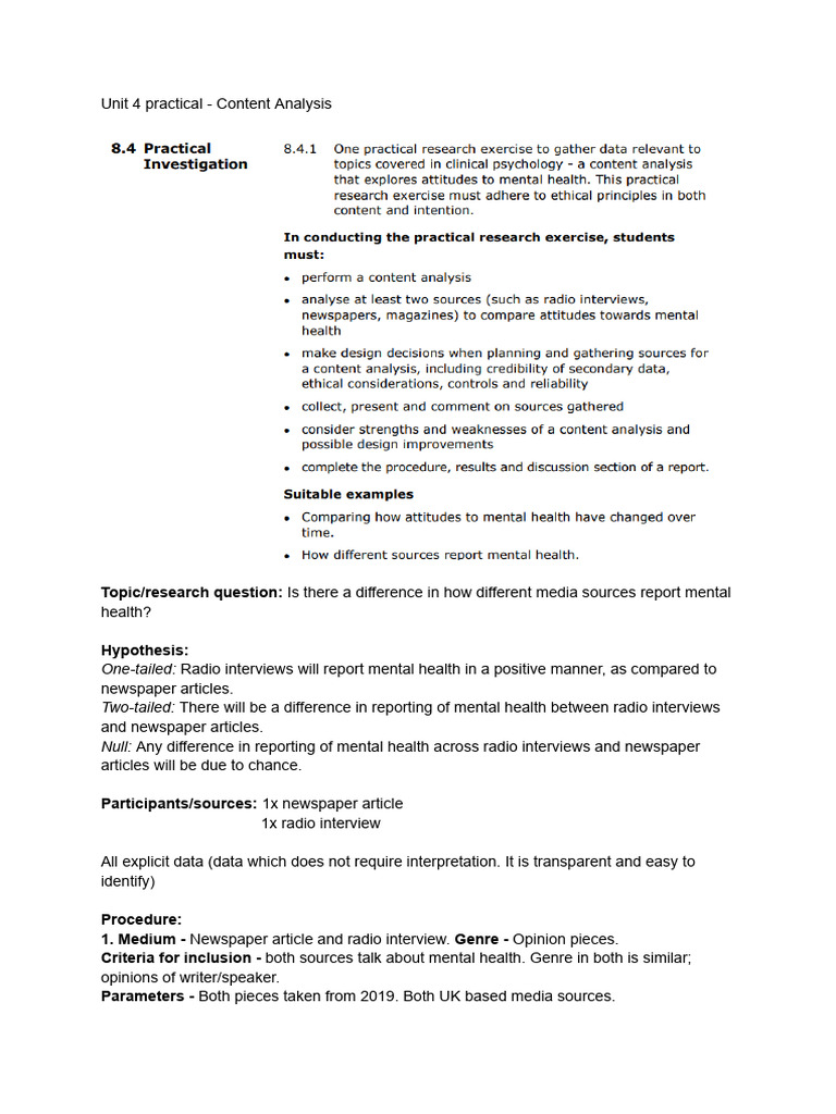 Unit 4 Practical - Content Analysis | PDF | Stereotypes | Mental Health