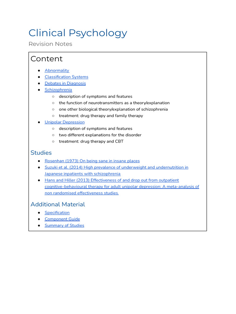 H. Clinical Psychology - Notes | PDF | Antipsychotic | Major Depressive ...